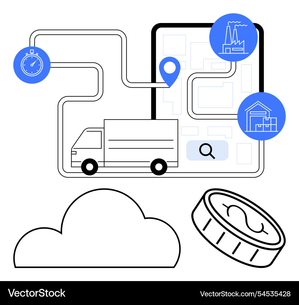 Efficient delivery route concept truck map Vector Image