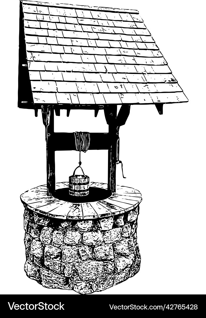 Rustic Wishing Well Sketch Royalty Free Vector Image