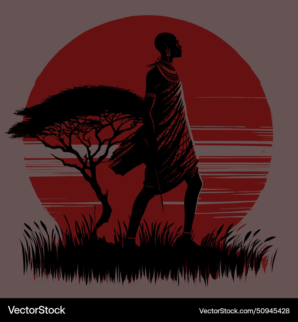 Savannah sentinel maasai warrior silhouette Vector Image