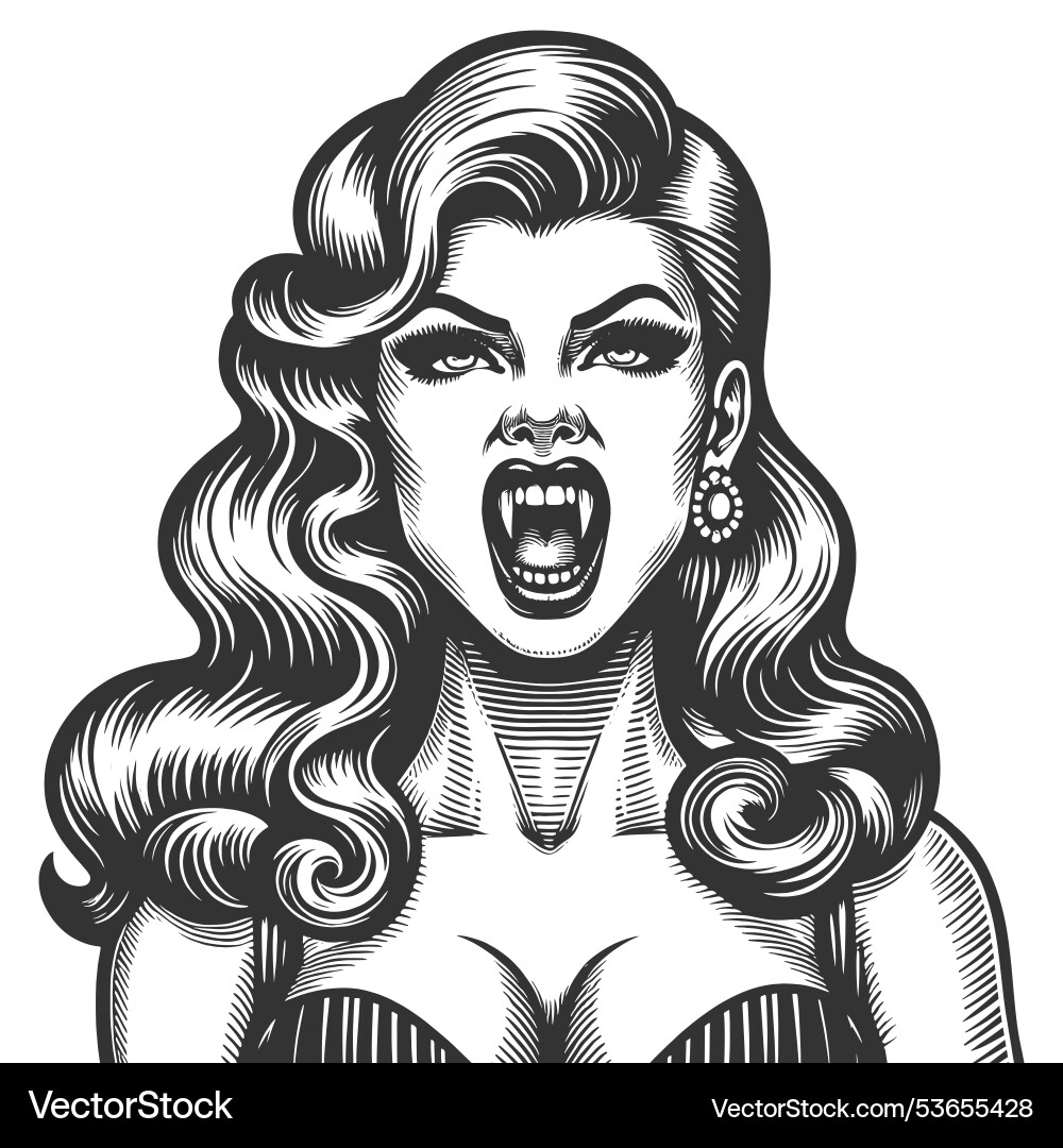 Vampire pin-up girl engraving Royalty Free Vector Image