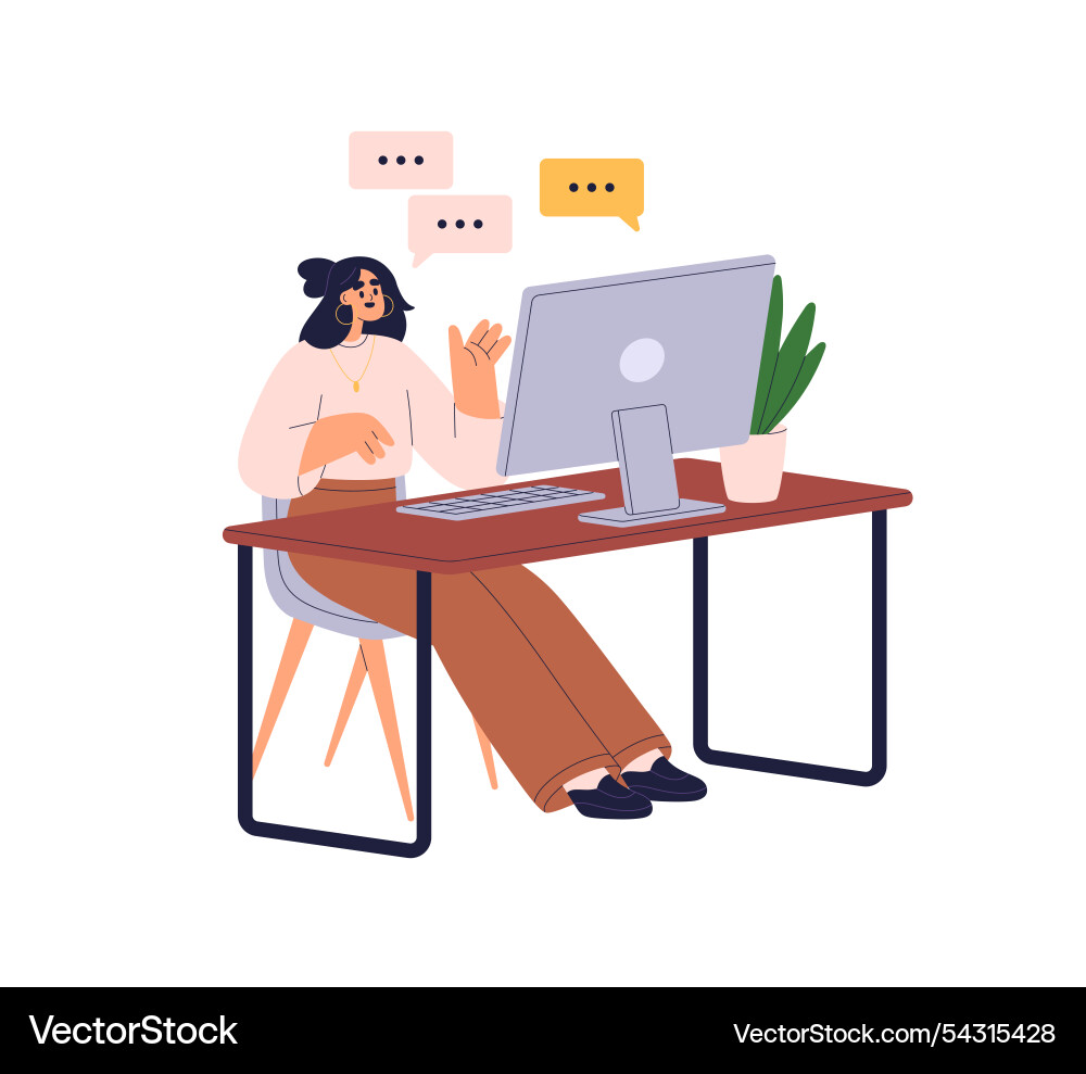 Woman at computer during online communication Vector Image