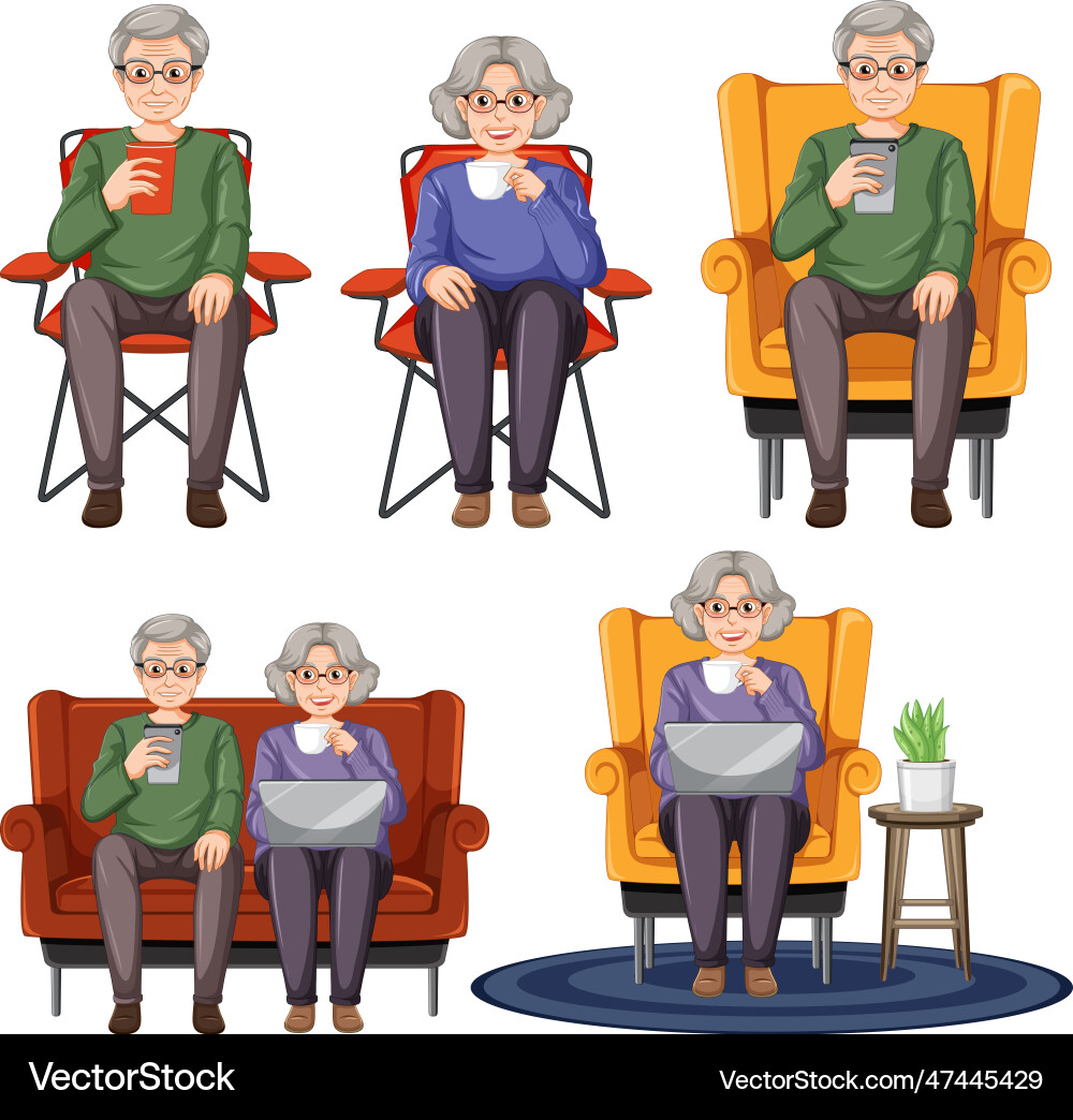 Collection of elderly people characters Royalty Free Vector