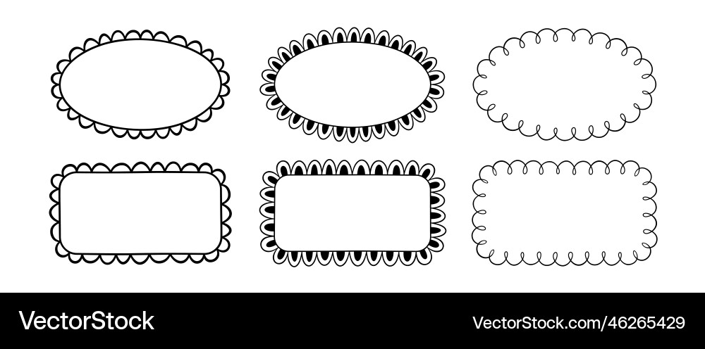 Doodle circle and square scalloped frames hand Vector Image