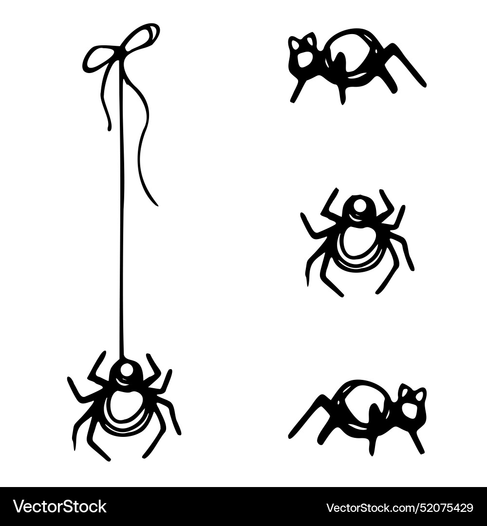 Hand drawn ink spiders with spiderweb and bows Vector Image