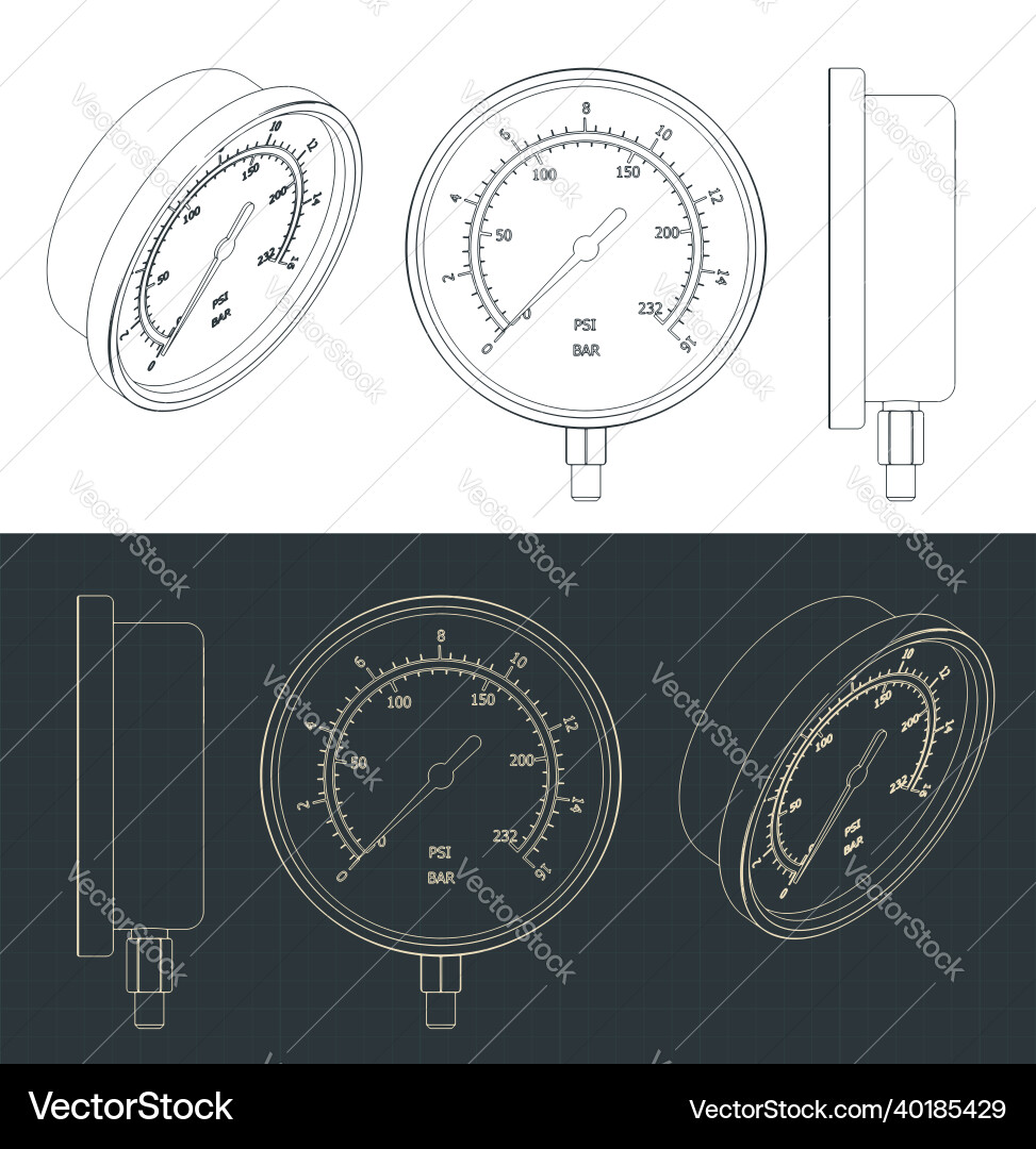 Pressure gauge blueprints Royalty Free Vector Image