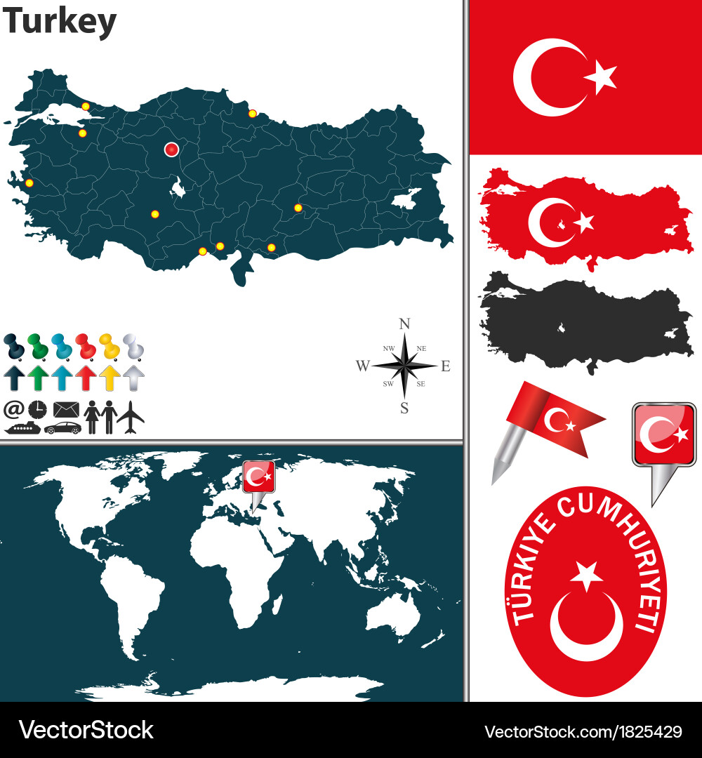 Turkey Map with World Location Royalty Free Vector Image
