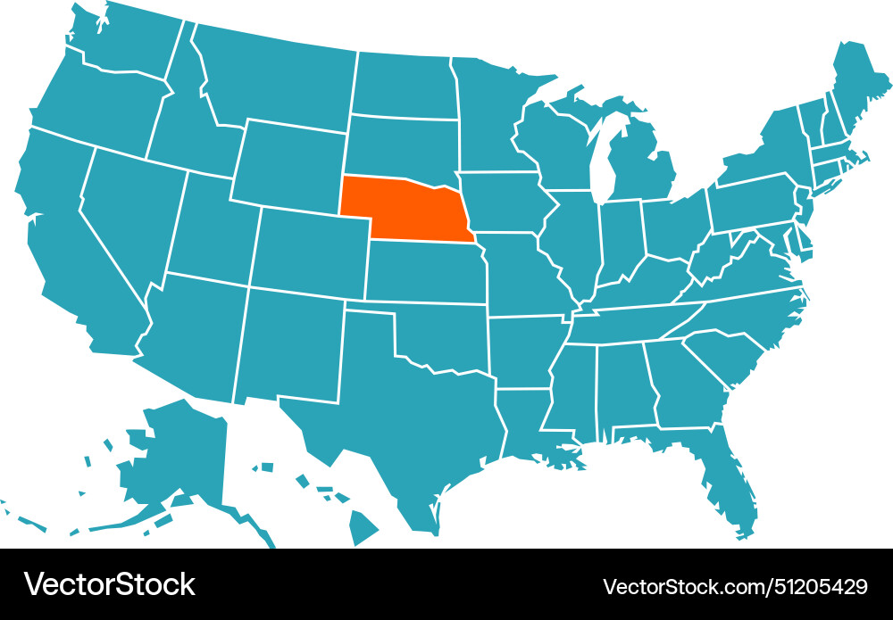 Usa map with nebraska prominent Royalty Free Vector Image