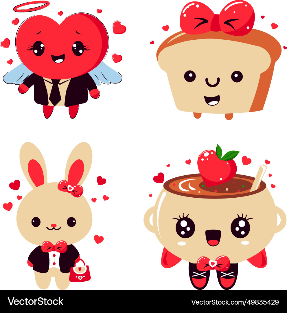 Valentine day cute character set for greetings Vector Image