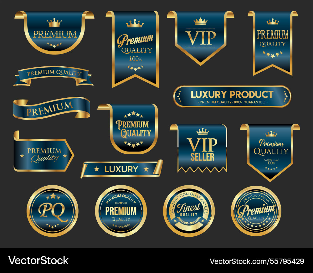 VIP Premium Award Emblem - Gold & Blue Vector Image