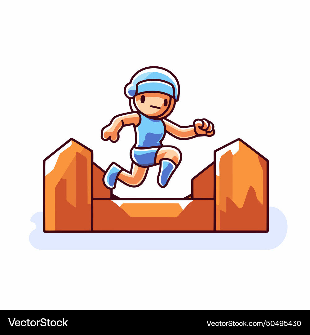 Cartoon boy running on the obstacle isolated flat Vector Image