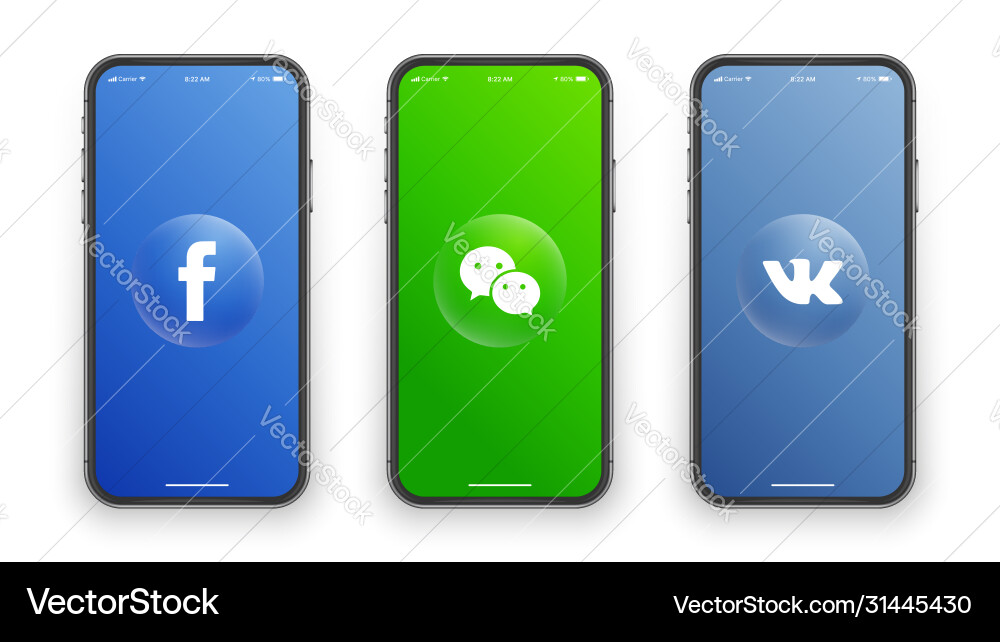 Facebook wechat vk logo on iphone screen Vector Image