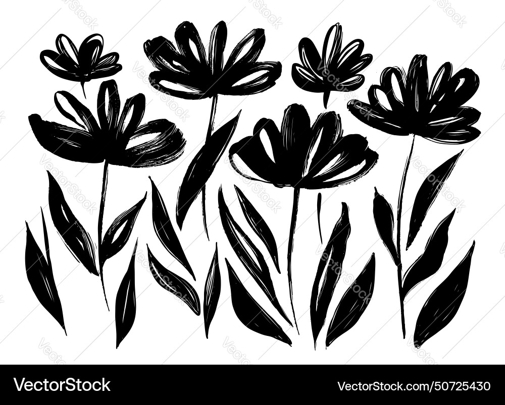 Flowers hand drawn brush pattern Royalty Free Vector Image