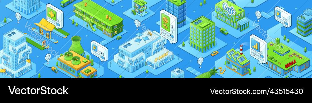 Isometric city map megalopolis mit ortspins Vektorbild