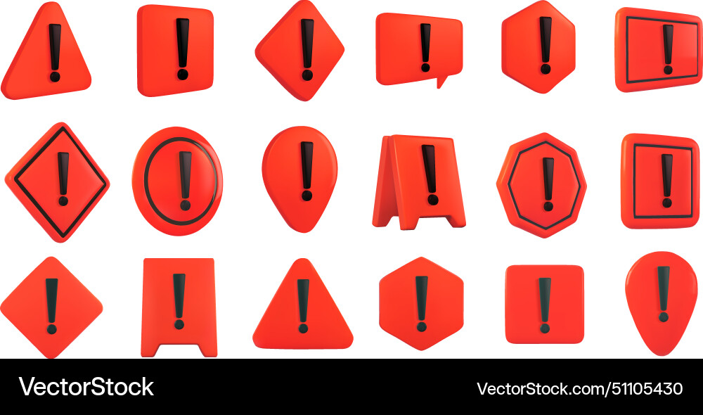 Red 3d warning signs hazard danger symbols Vector Image