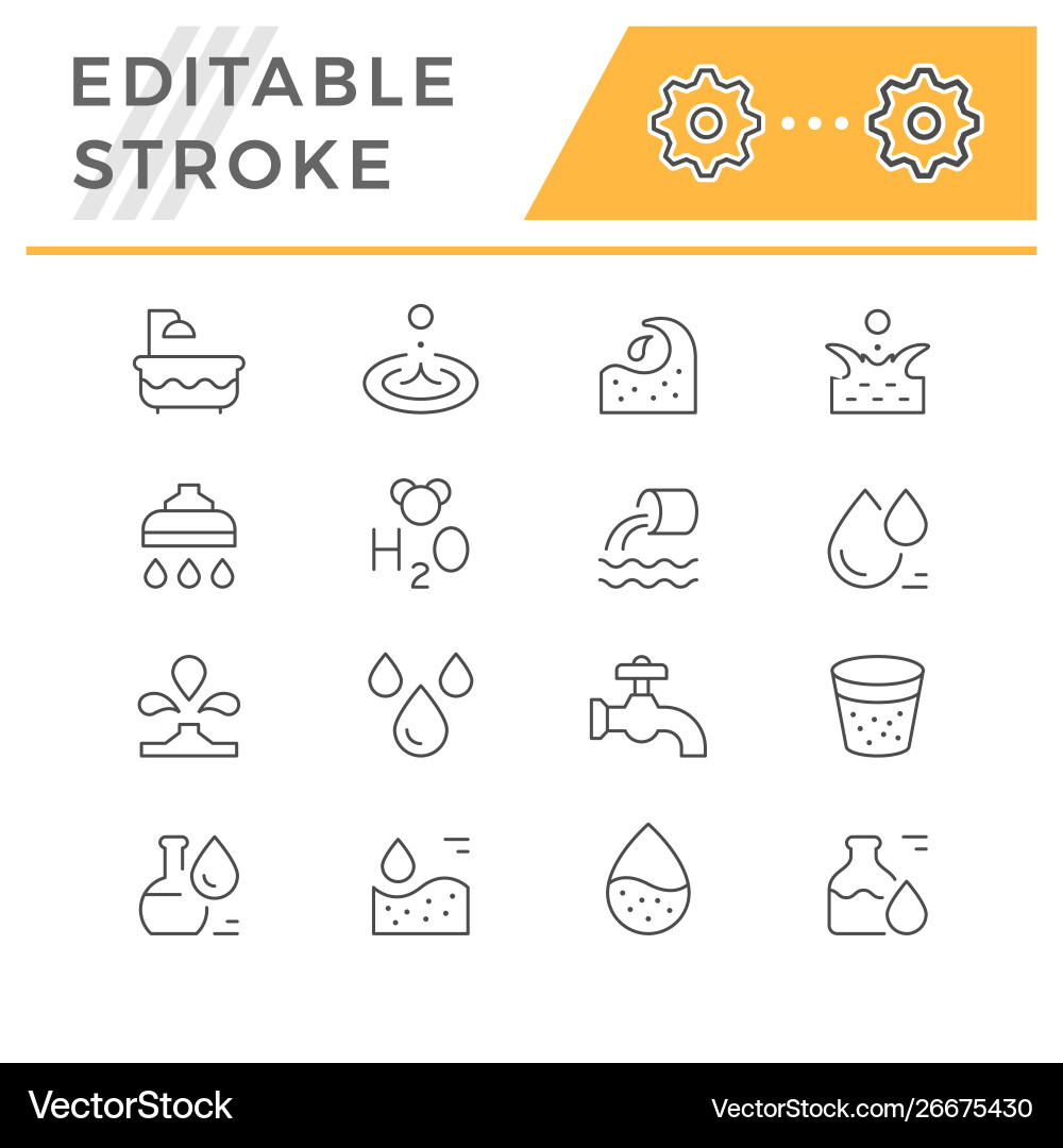 Set editable stroke line icons water Royalty Free Vector