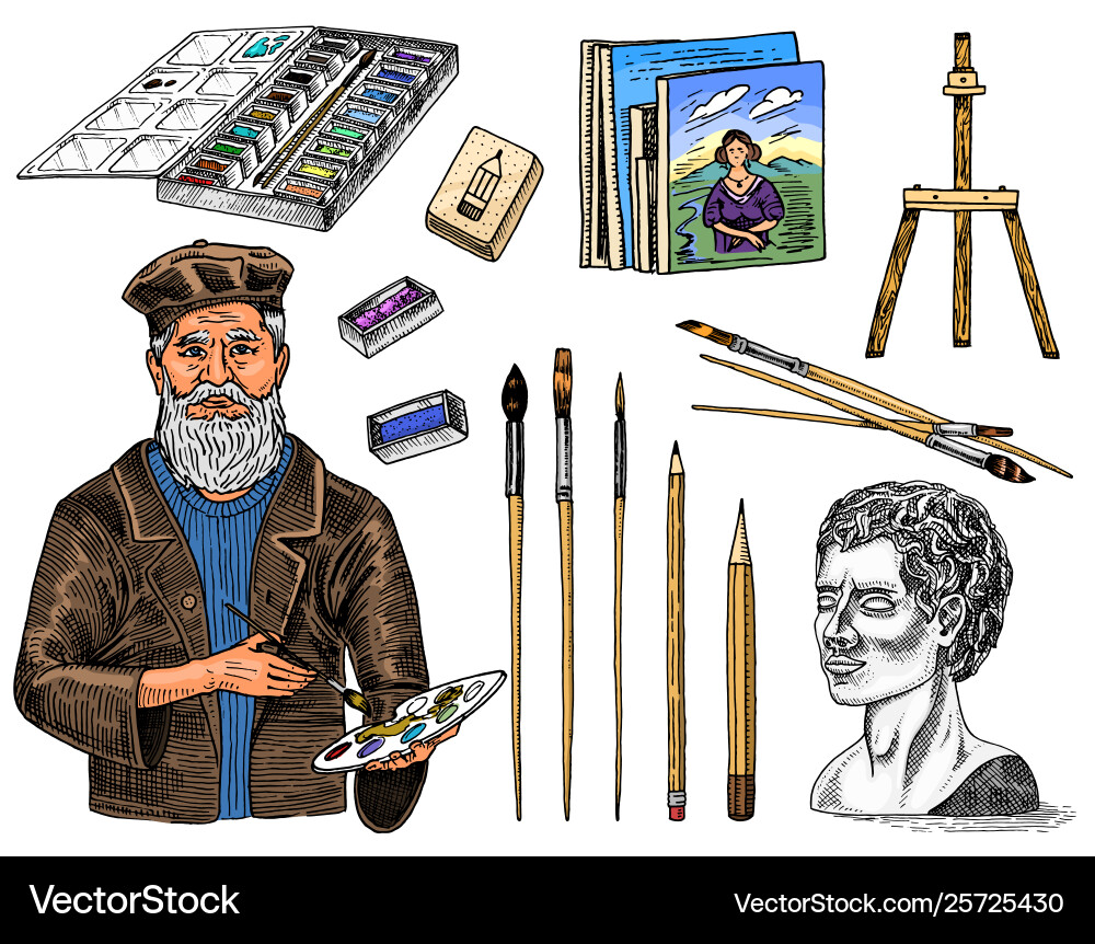 Tools and materials artist for drawing Royalty Free Vector