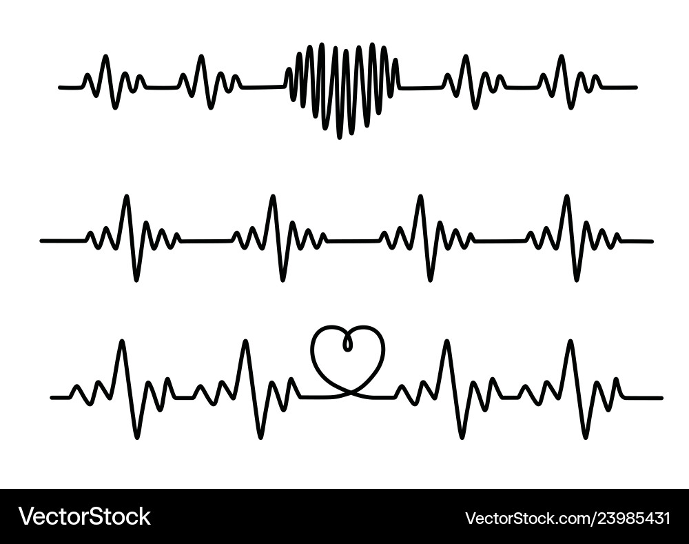 Black Cardiogram Lines - Medical Graphics Vector Image