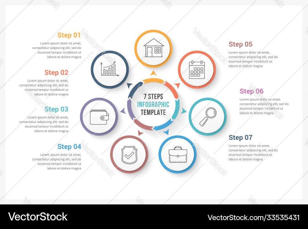 Circle infographics with seven elements Royalty Free Vector