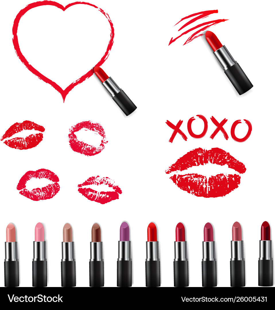 Colorful lipstick collection isolated white Vector Image