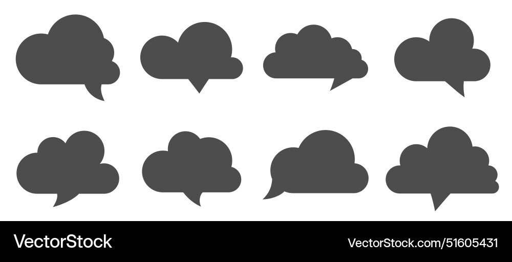 Dark gray cloud speech bubbles set Royalty Free Vector Image