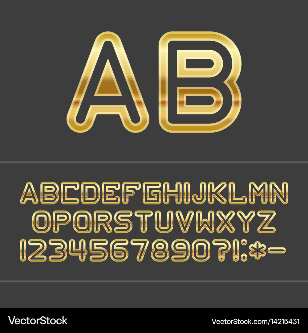 Gold alphabet letters Royalty Free Vector Image