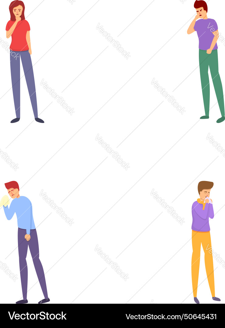 Sick character icons set cartoon Royalty Free Vector Image