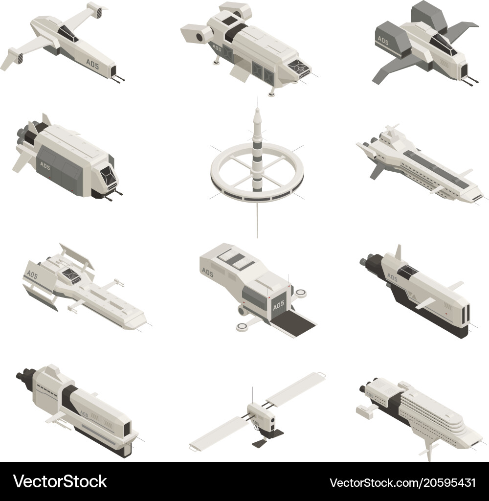 Space ship isometric set Royalty Free Vector Image
