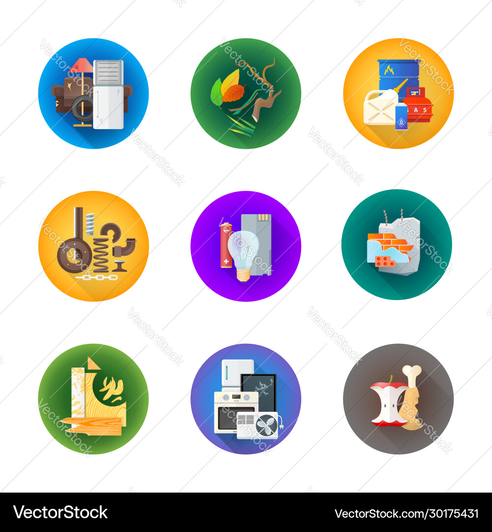 Various waste icons management set Royalty Free Vector Image