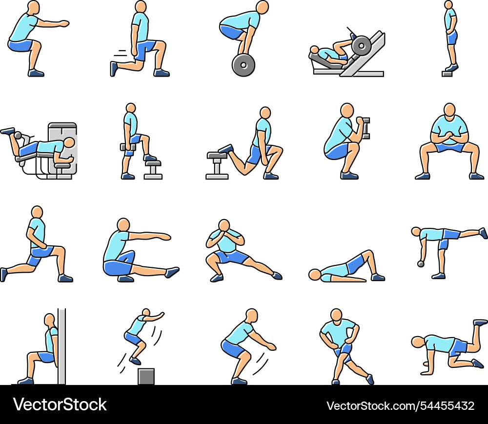 Fitness exercises leg icons set Royalty Free Vector Image