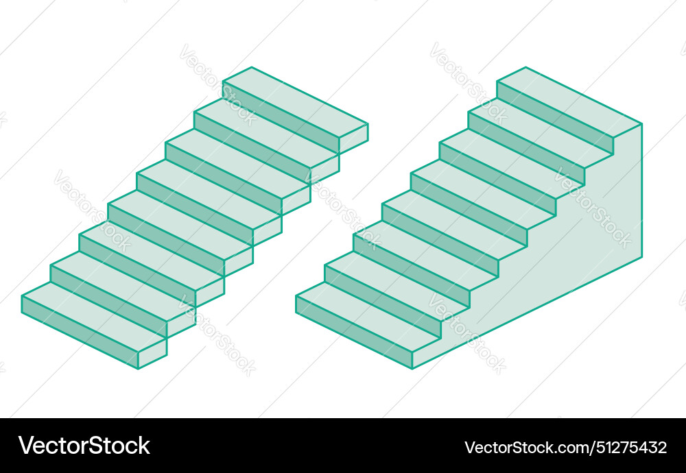 Isometric two stairs outline objects isolated Vector Image
