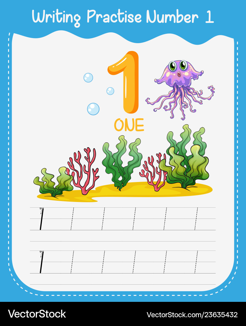 Number one tracing alphabet worksheets Royalty Free Vector