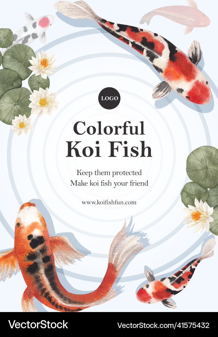 Poster template with koi fish conceptwatercolor Vector Image