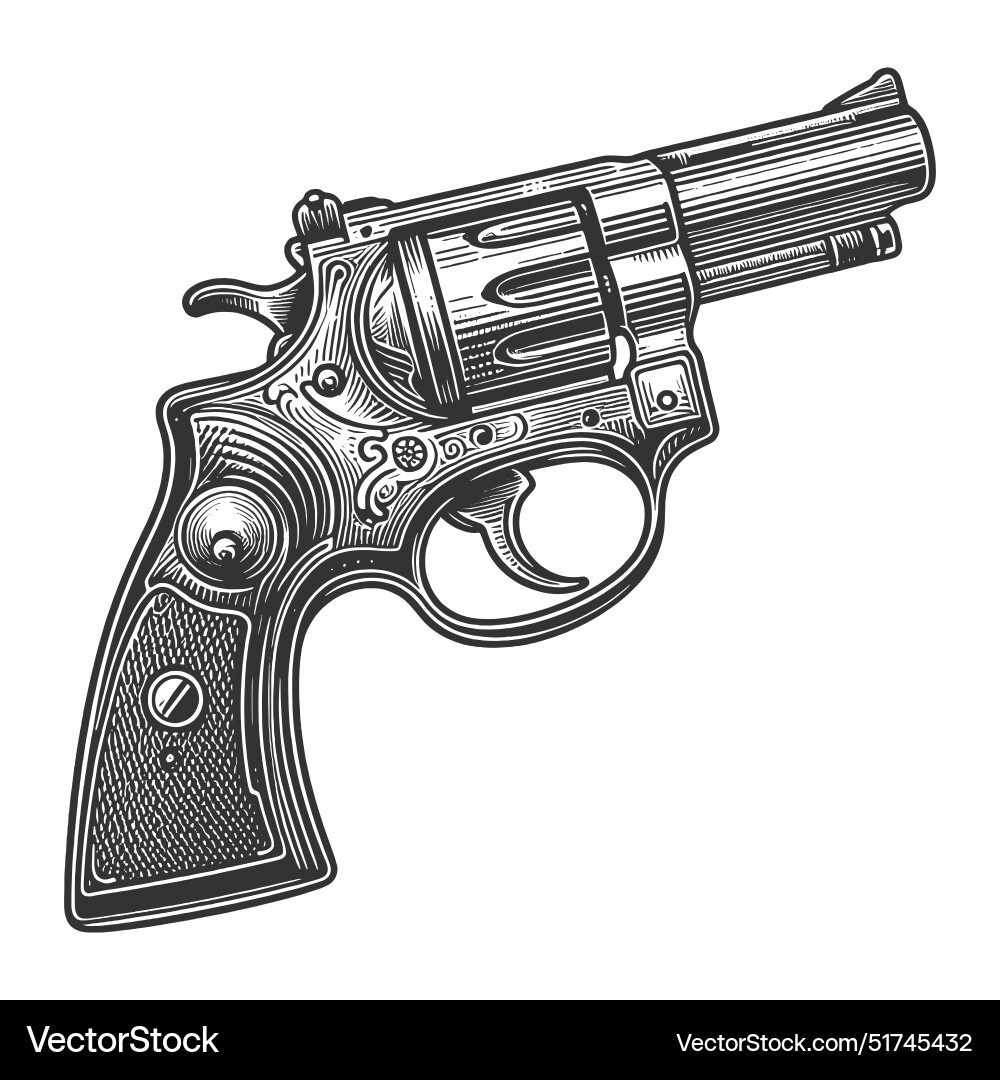 Revolver engraving sketch Royalty Free Vector Image