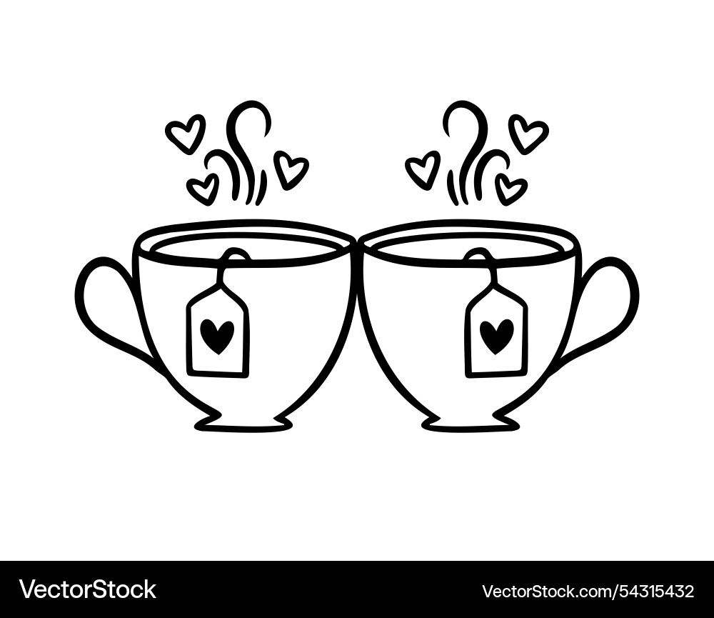 Romantic hand drawn doodle two cups of tea cute Vector Image