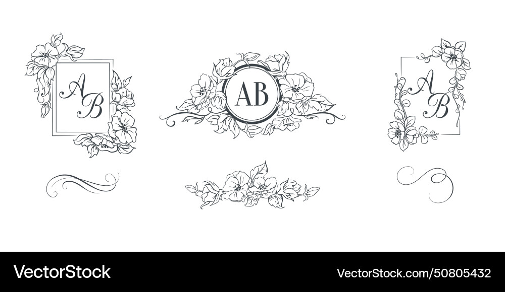 Set of elegant floral monograms Royalty Free Vector Image