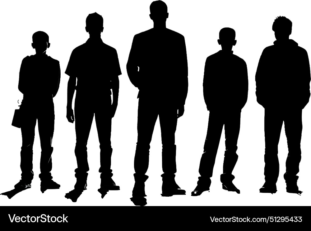 Black silhouette of five people on white Vector Image
