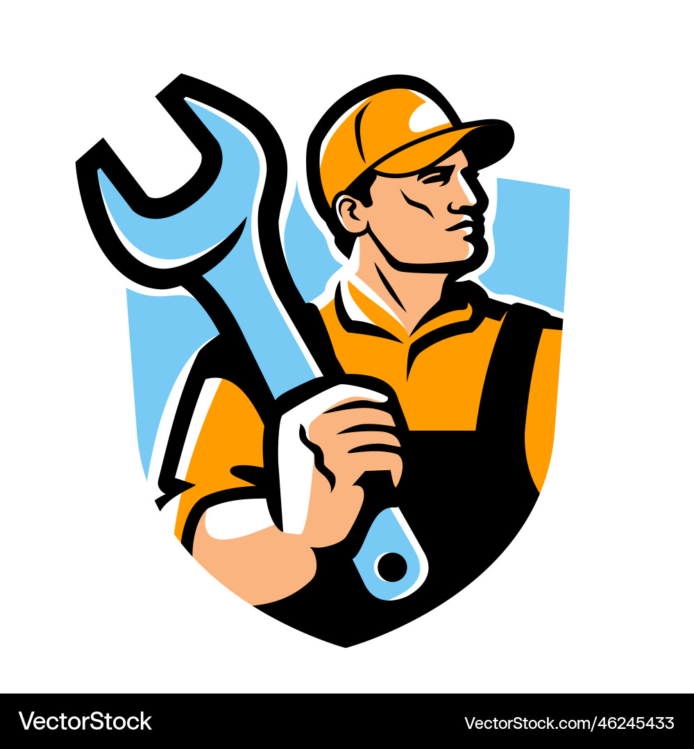 Construction worker engineer emblem builder Vector Image