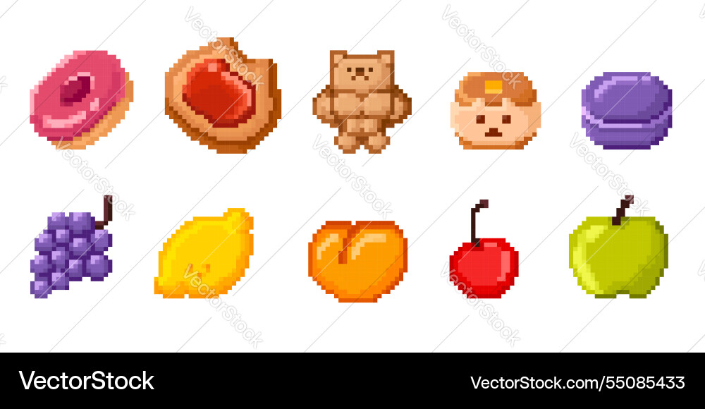 Pixel art food set Royalty Free Vector Image - VectorStock