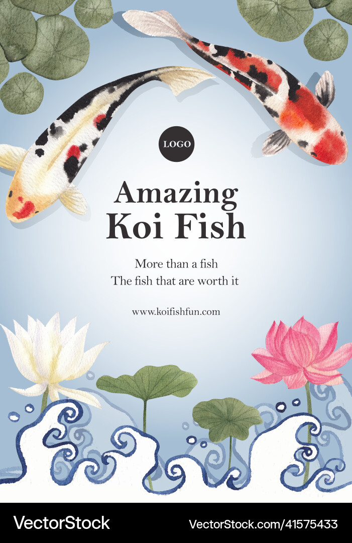 Poster template with koi fish conceptwatercolor Vector Image