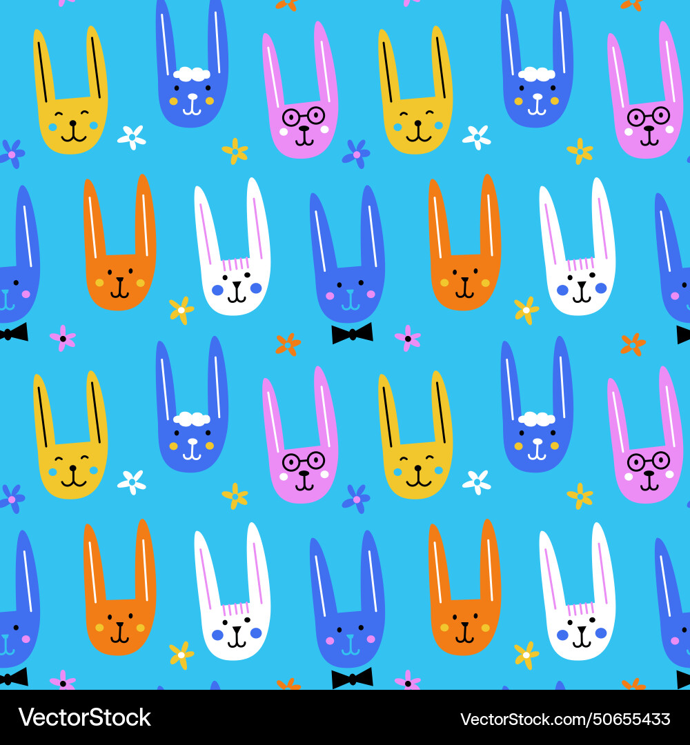 Seamless pattern with cartoon bunny faces Vector Image