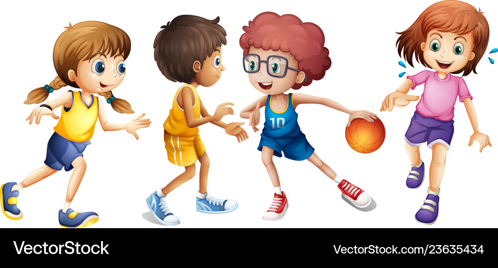 Children playing basketball on white background Vector Image