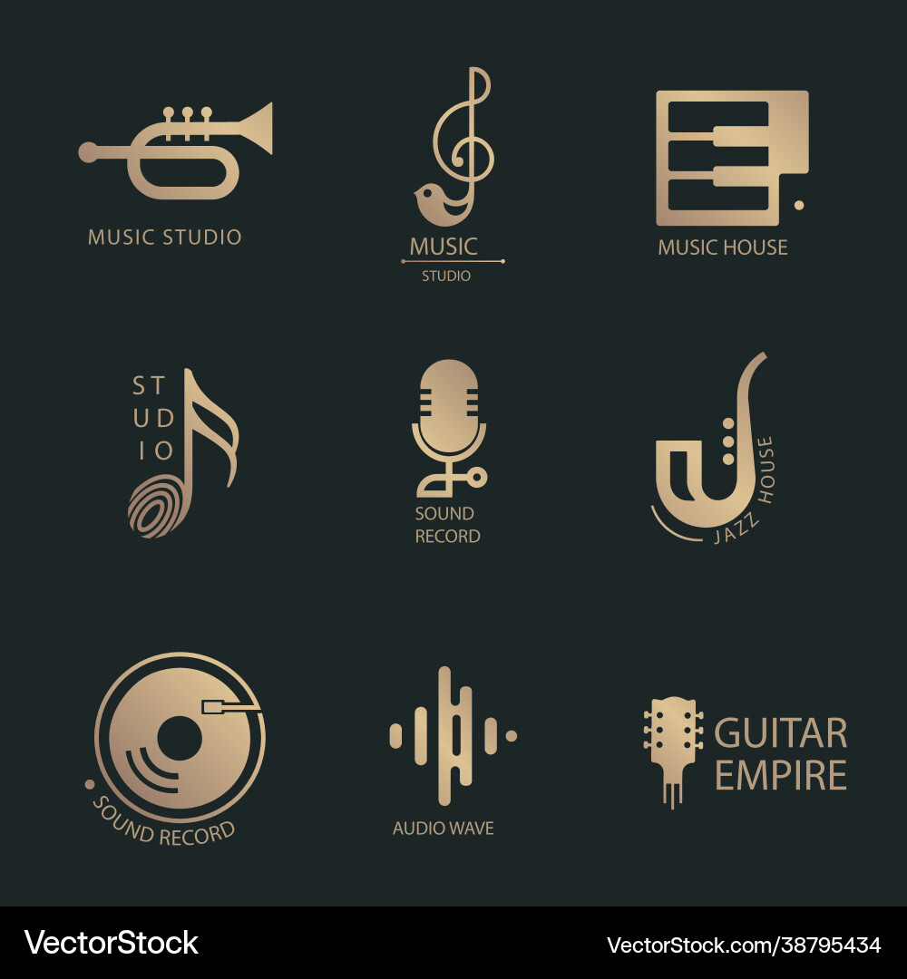 Minimal flat music logo design set in black Vector Image