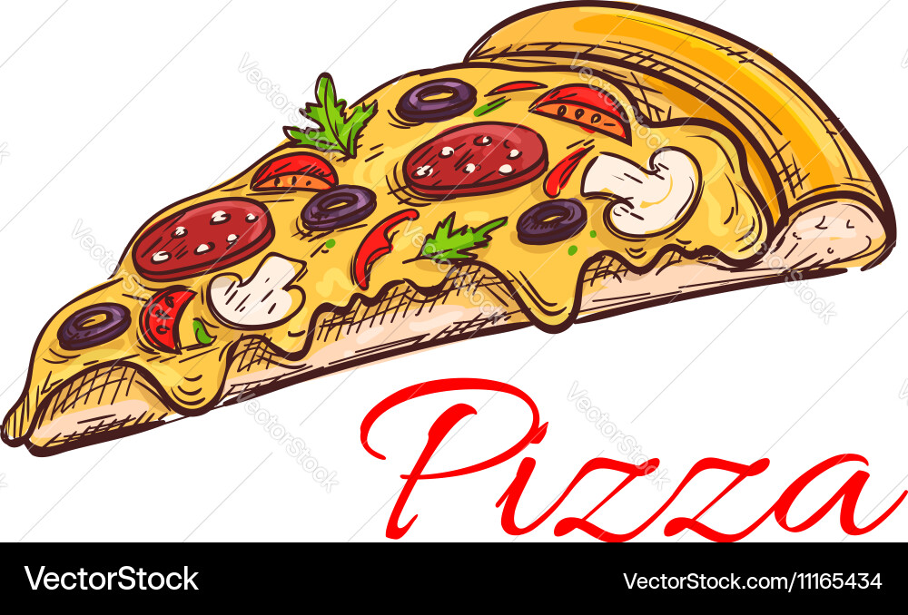 Pepperoni pizza thin slice isolated sketch Vector Image