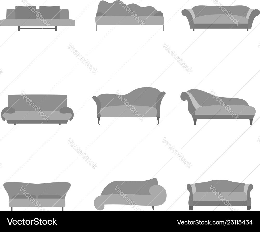 Sofa cartoon collection in flat style gray couch Vector Image