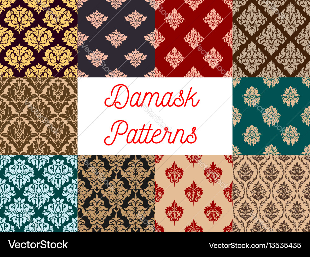 Damask floral pattern seamless set Royalty Free Vector Image