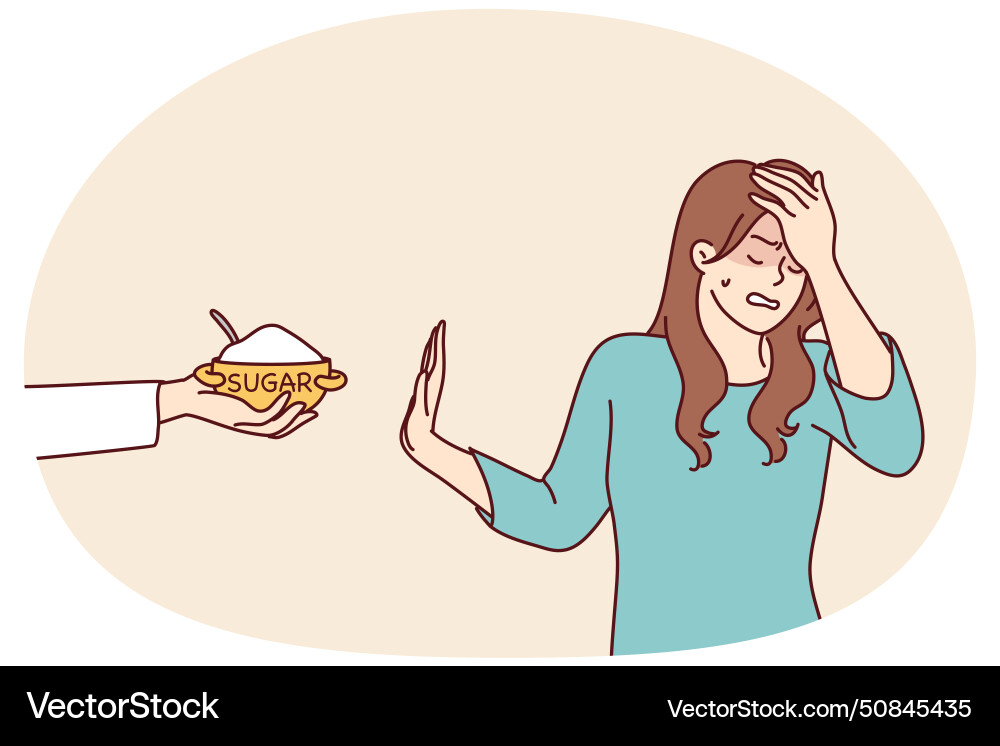 Embarrassed woman makes stop gesture rejecting Vector Image