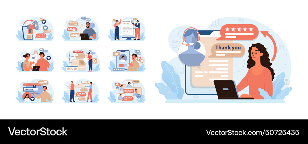 Gratitude set grateful and thankful characters Vector Image