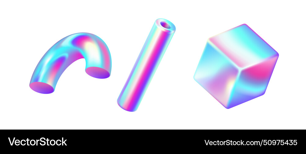 Iridescent geometric shapes realistic set Vector Image