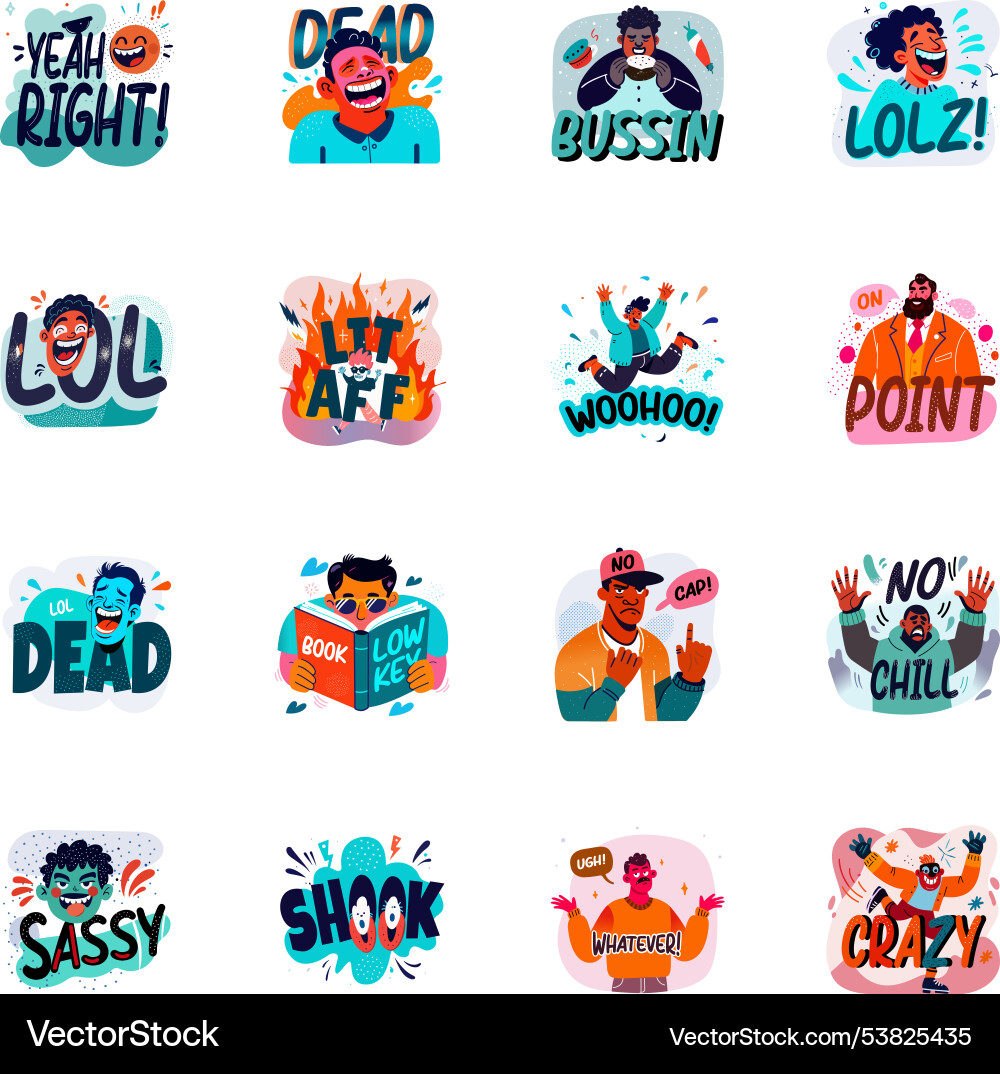 Vibrant Mood Stickers - Flat Style Royalty Free Vector Image