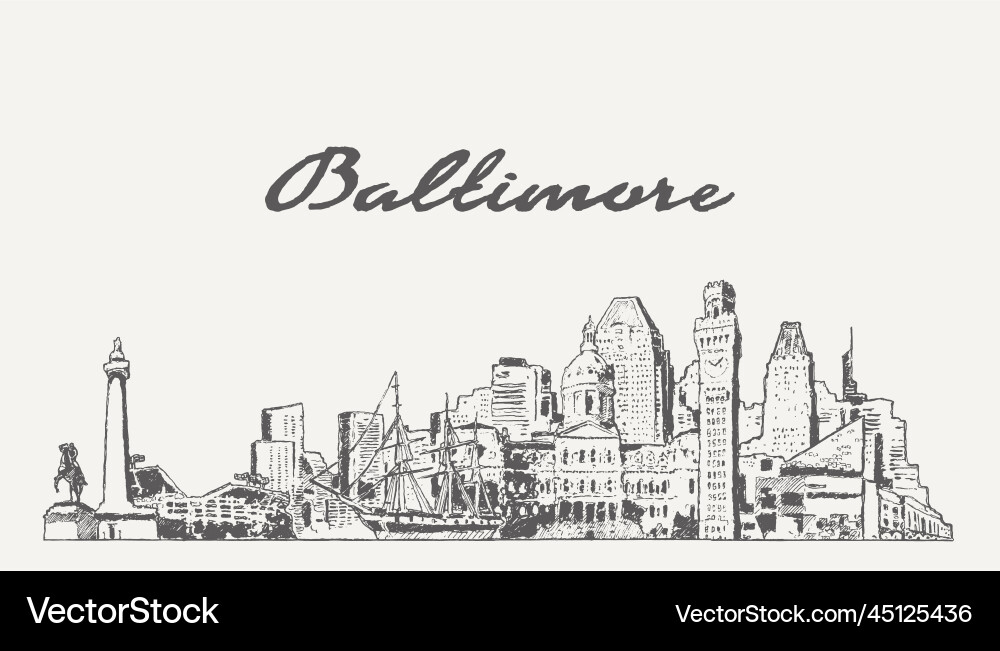 Baltimore skyline maryland usa Royalty Free Vector Image